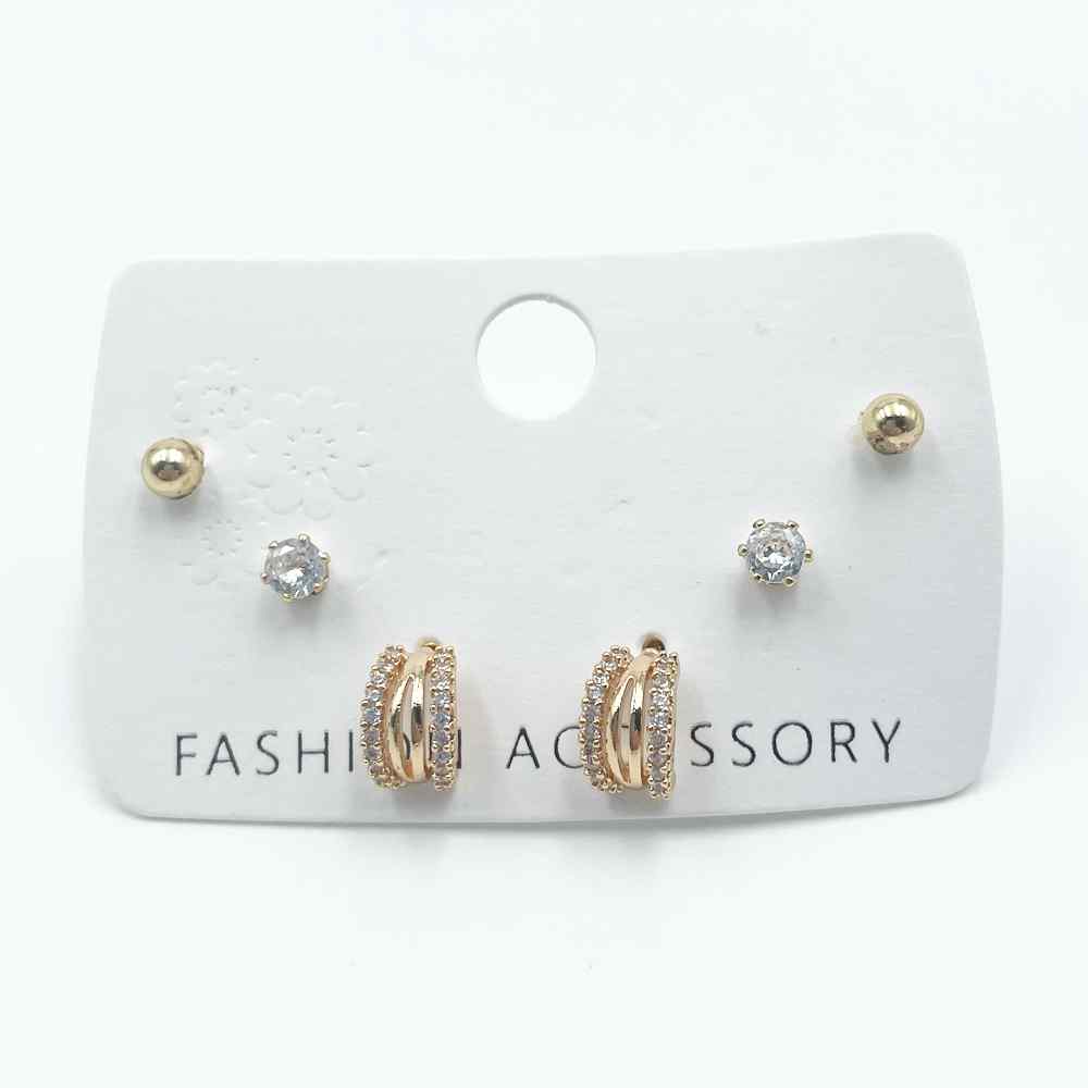 HB&Co 3 Pairs Studs/Half Hoop Earring